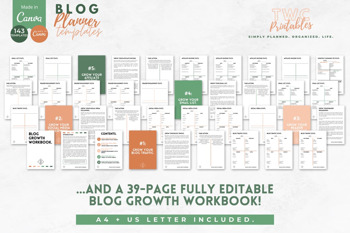 Editable BLOG Planner Templates for Canva, Blog Template, Blog Post ...