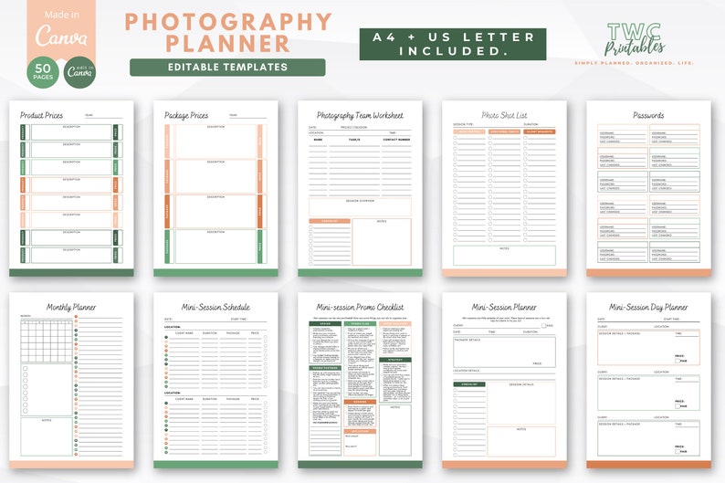 Photography Planner Canva Templates 50 Pages Shoot Organizer, Image ...