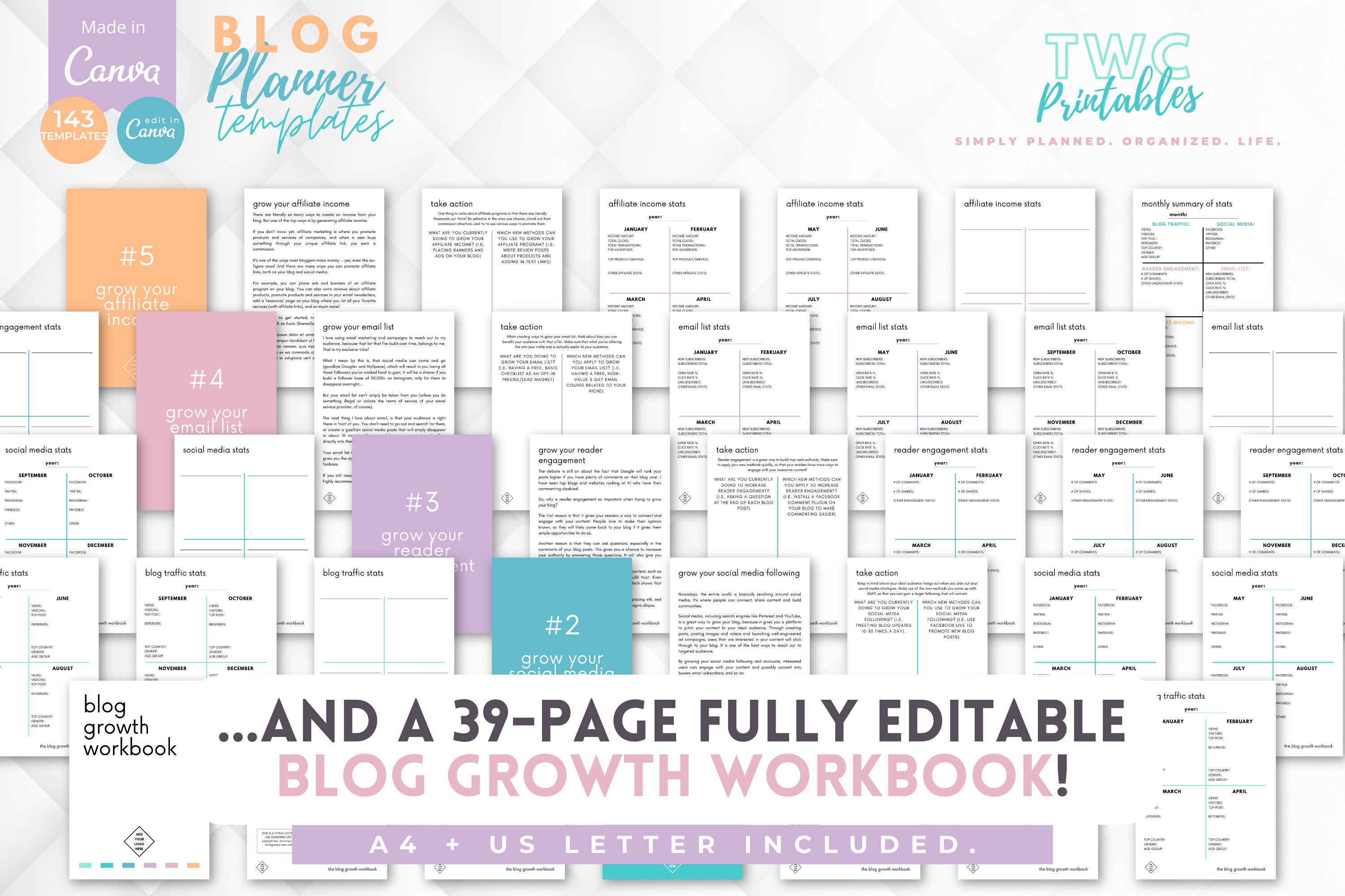 Blog Planner Templates for Canva 143 Pages Blogging Organizer, Content ...