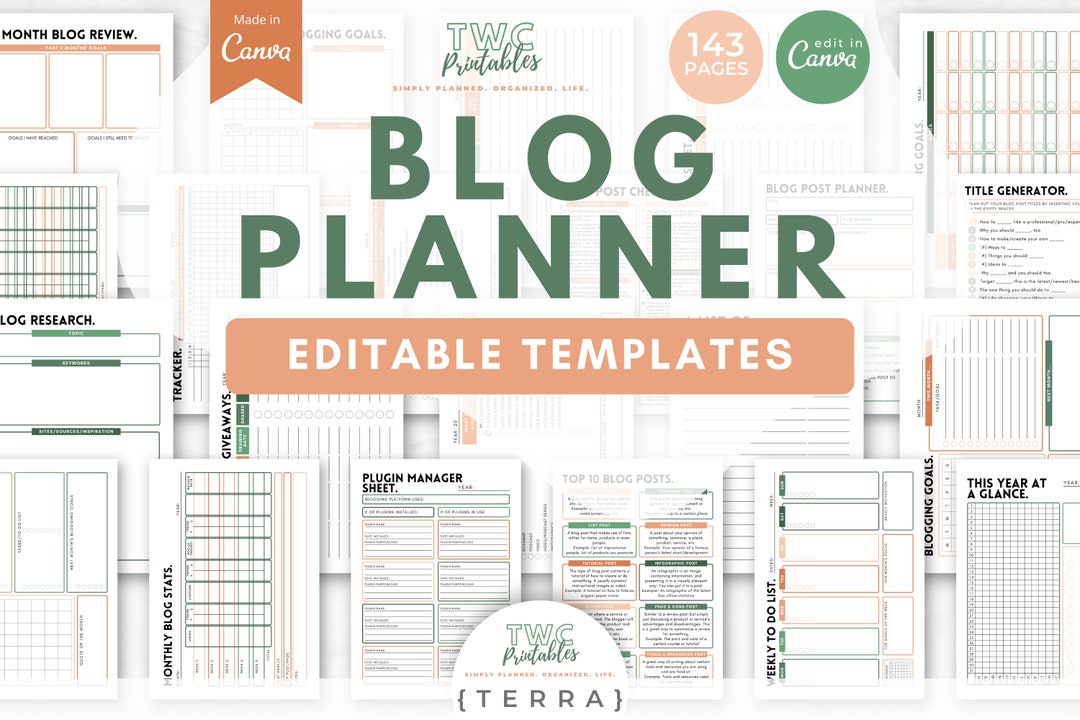 Editable BLOG Planner Templates for Canva, Blog Template, Blog Post ...