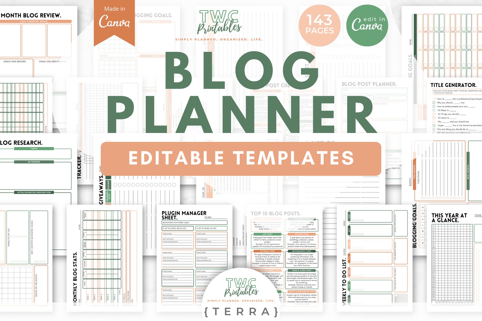 Editable BLOG Planner Templates for Canva, Blog Template, Blog Post ...