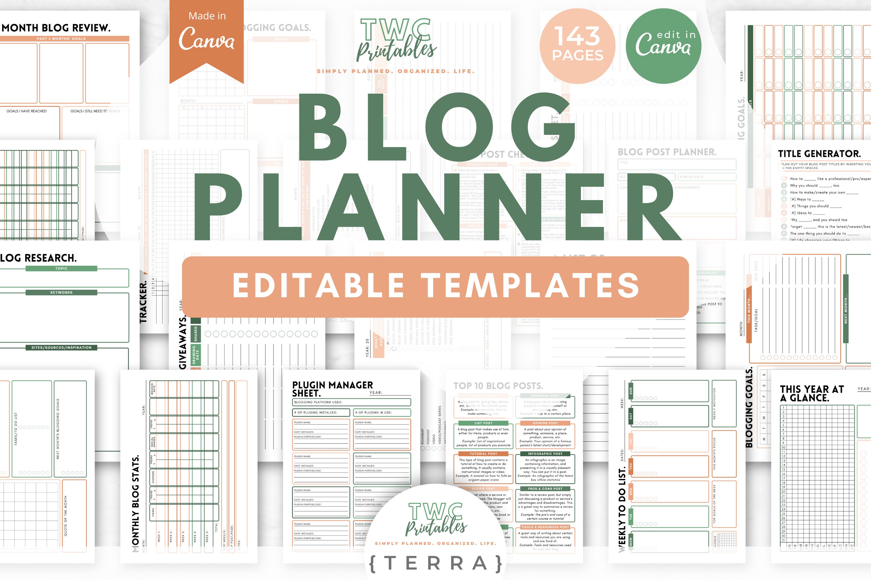 Editable BLOG Planner Templates for Canva, Blog Template, Blog Post ...