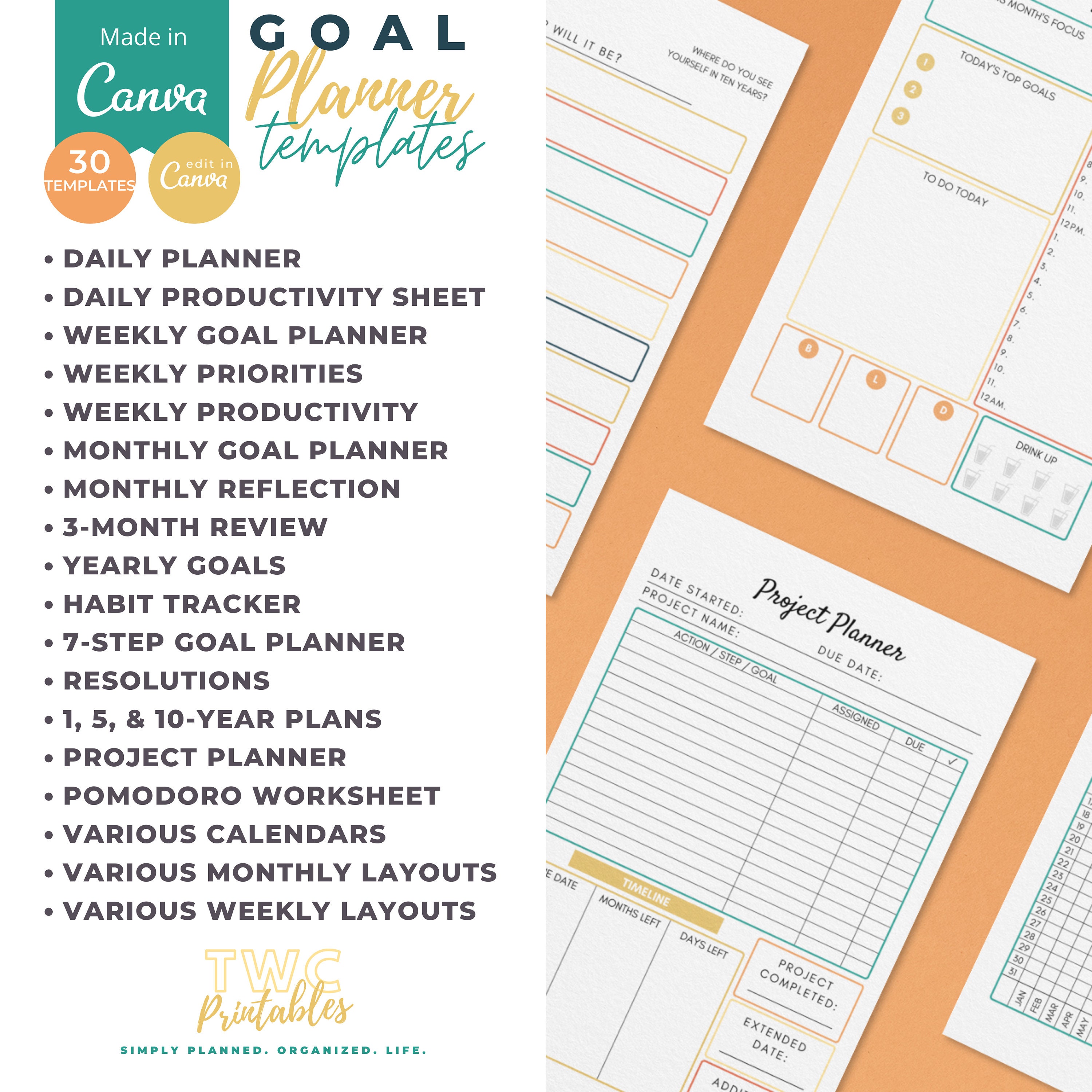 Goal Planner Templates Canva Goal Tracker Goal Setting - Etsy