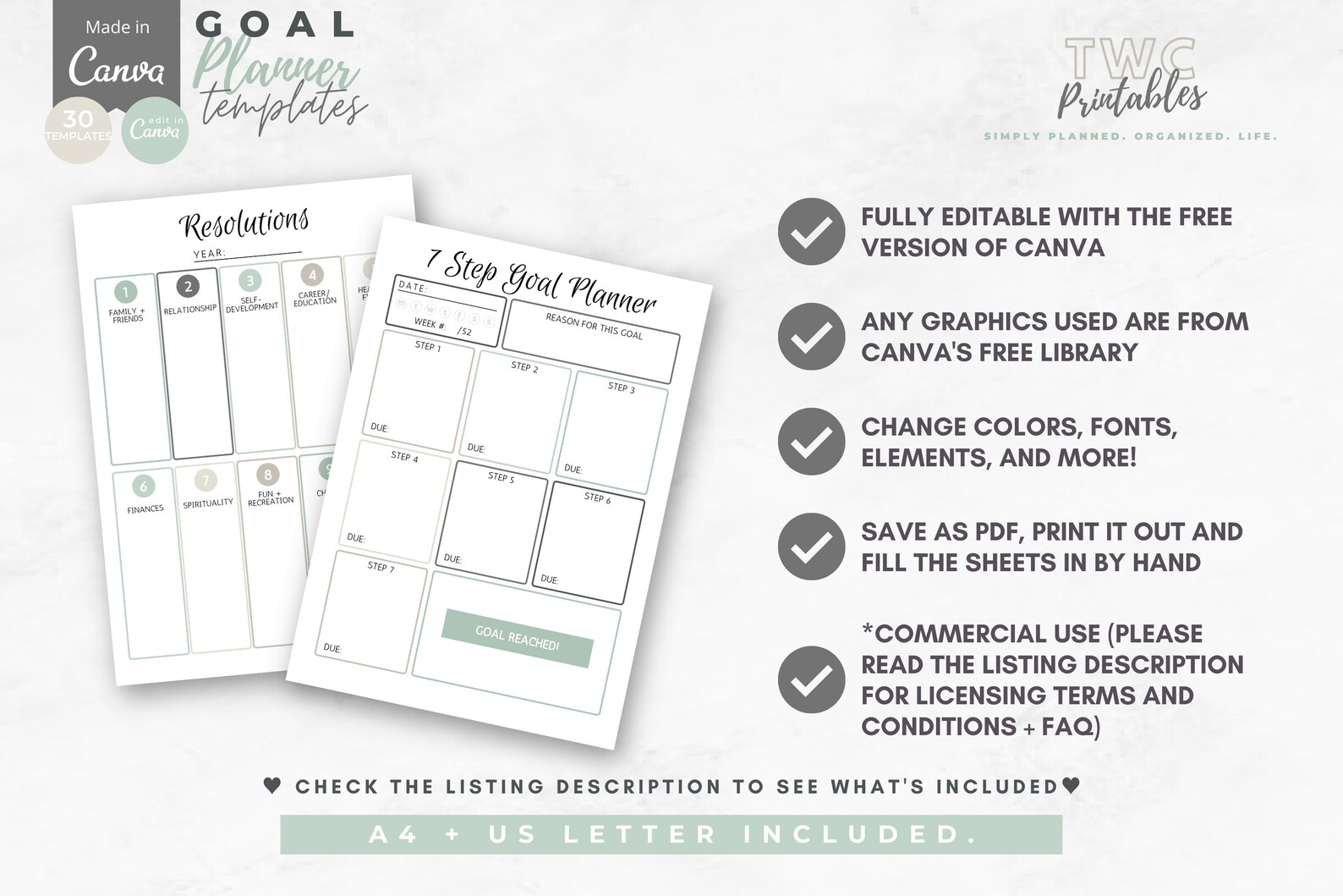 Goal Planner Canva Templates, Goal Setting Worksheet Template, Goal ...