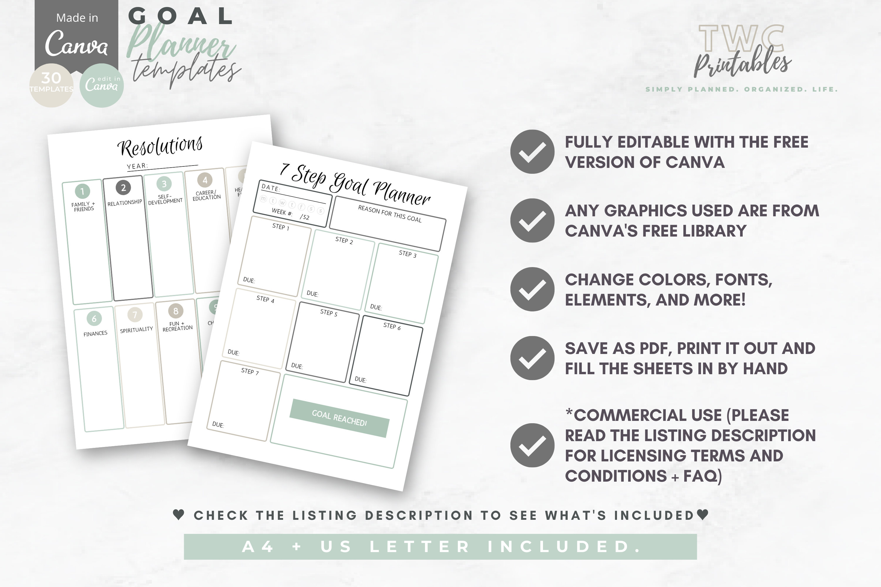 Goal Planner Canva Templates, Goal Setting Worksheet Template, Goal ...