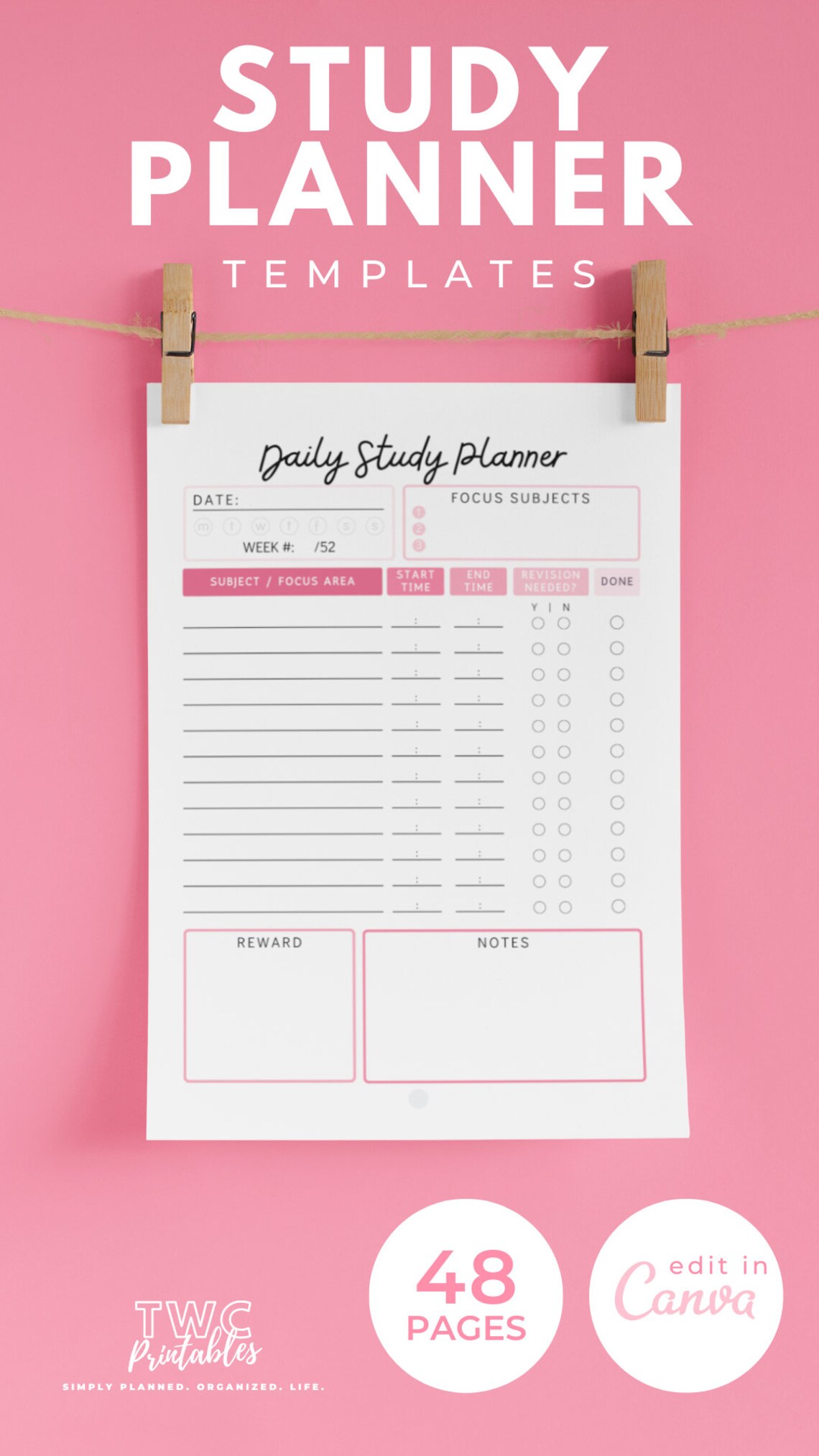 Study Planner Canva Templates, Study Planner Printable, Exam Planner ...