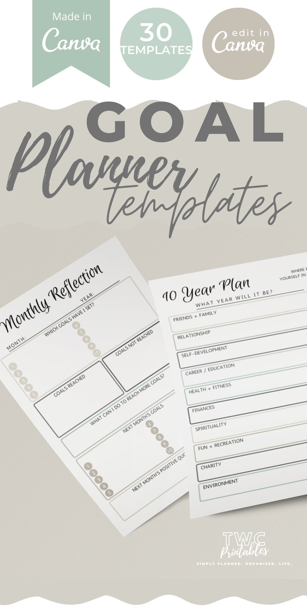 Goal Planner Canva Templates, Goal Setting Worksheet Template, Goal ...