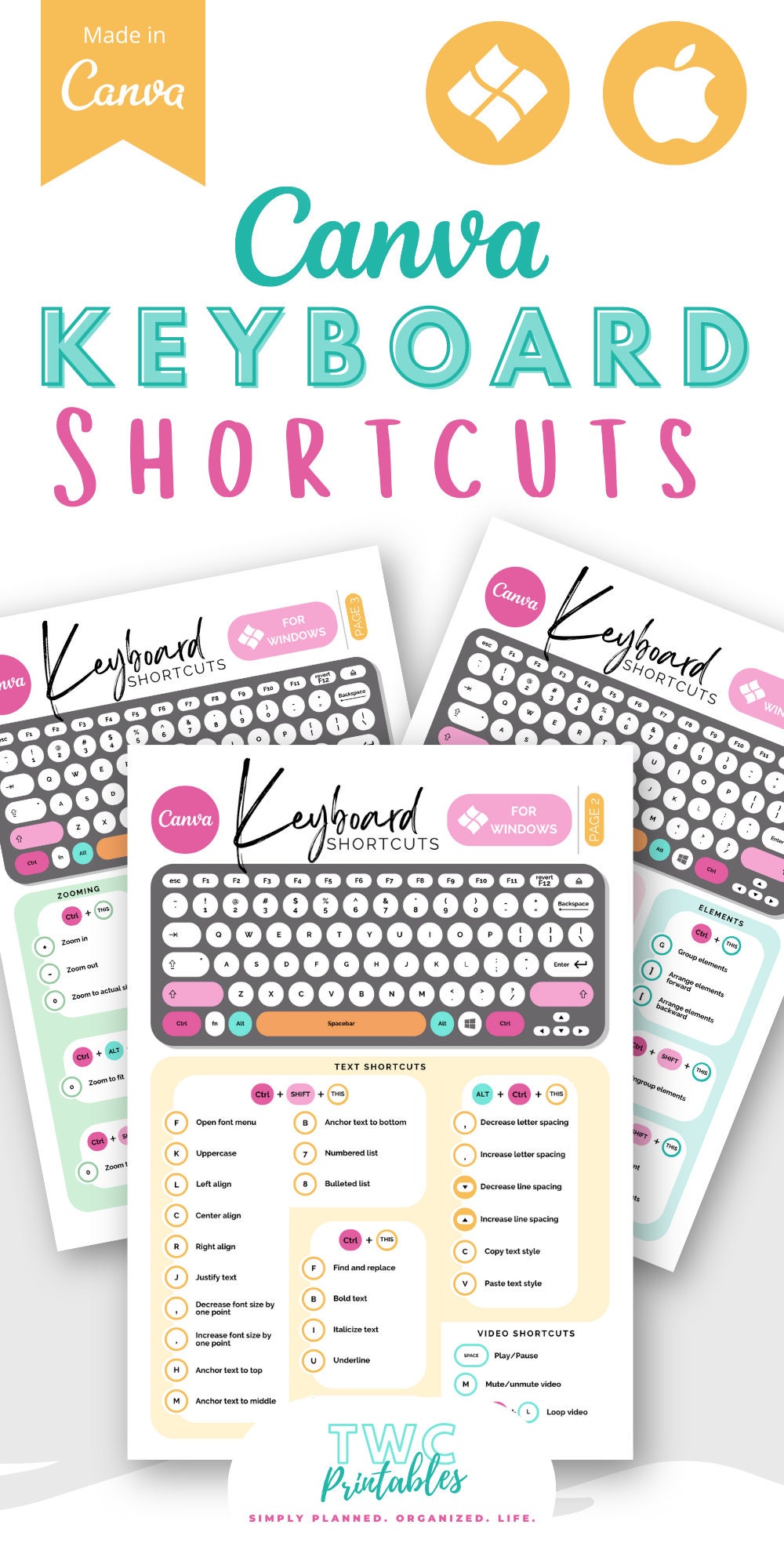 Canva Keyboard Shortcuts, Editable Canva Shortcut Buttons, Printable ...