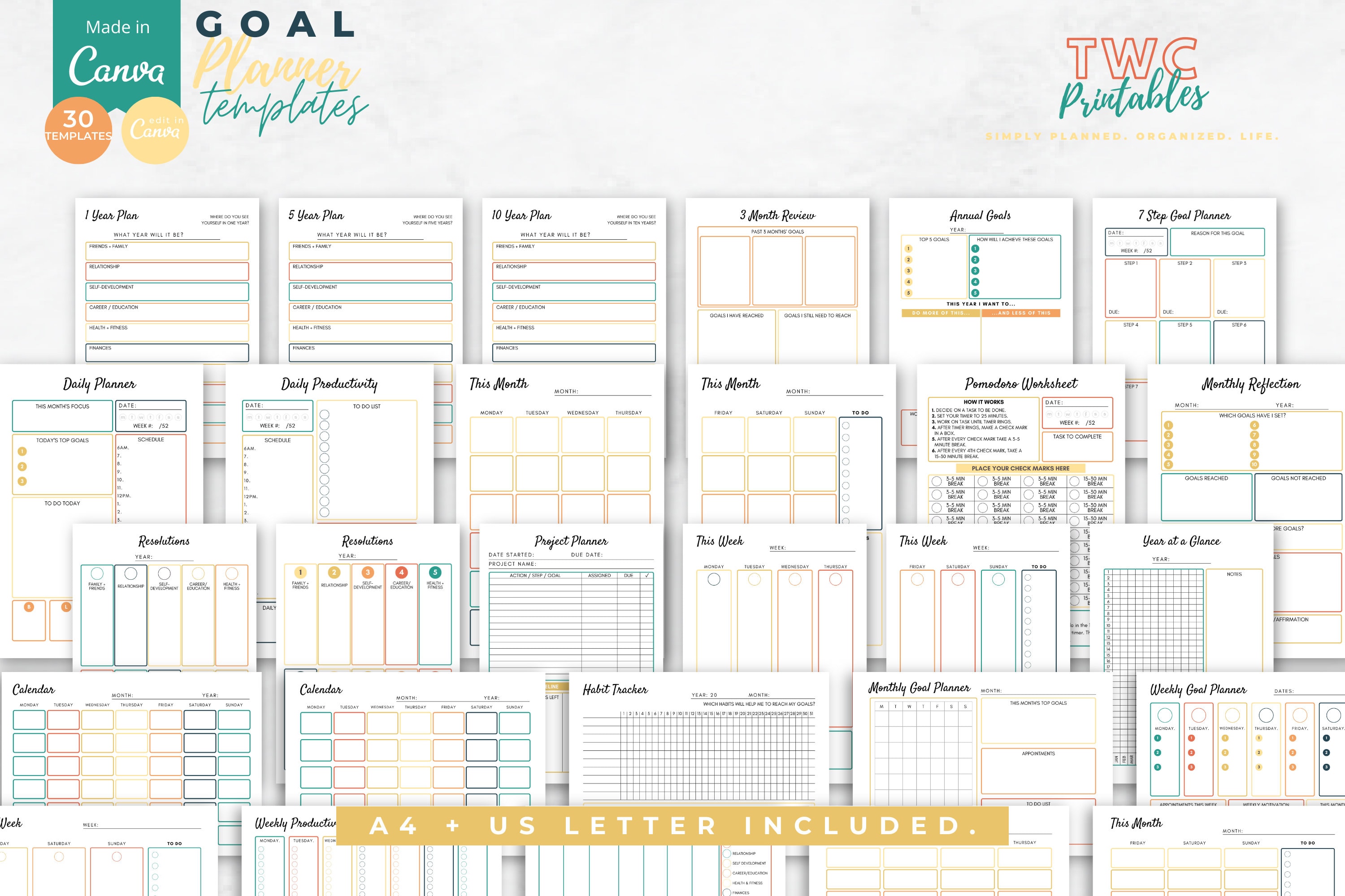 Goal Planner Templates Canva, Goal Tracker, Goal Setting Planner, Goal ...