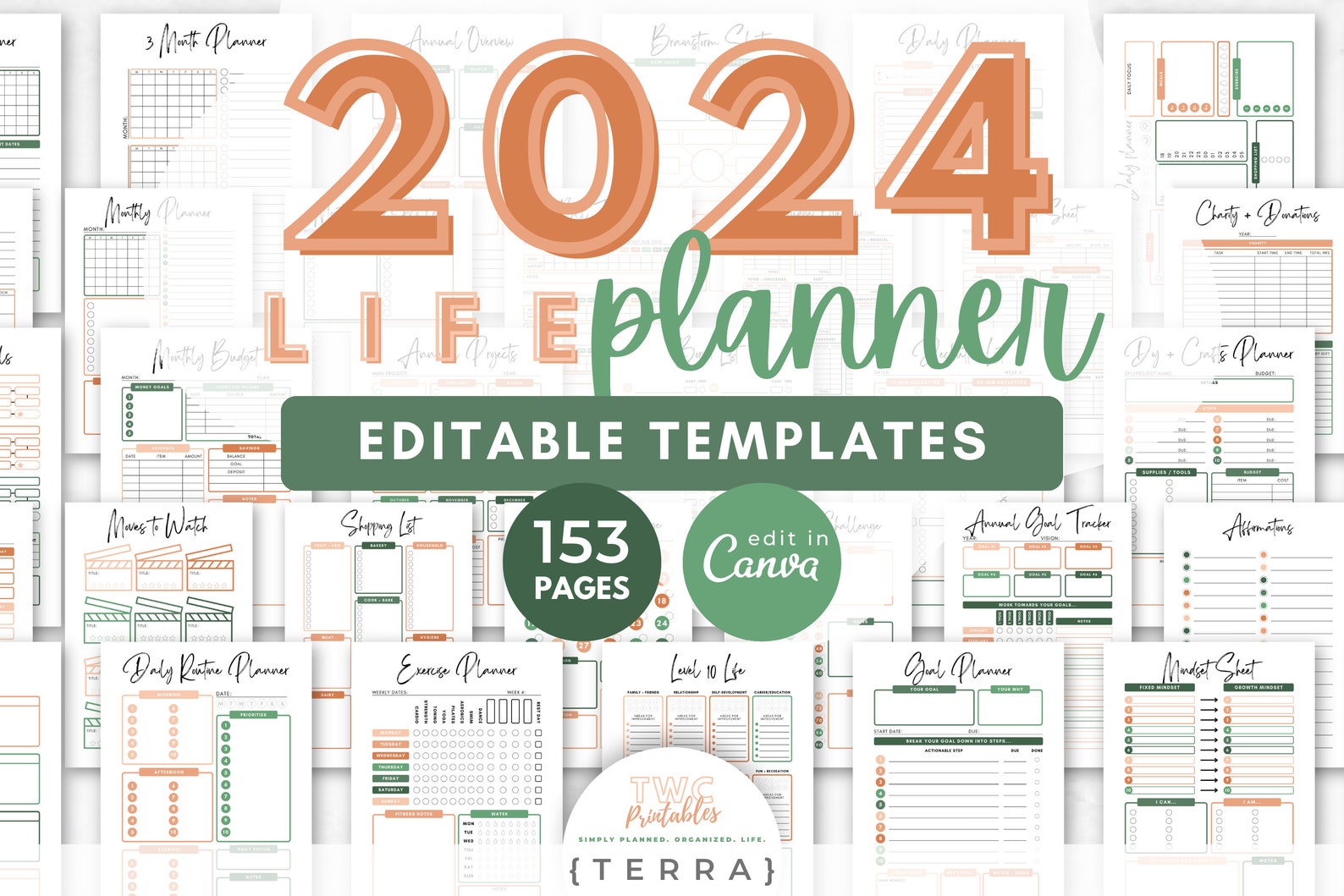 2024 Planner Templates for Canva 153 Pages Calendar and Planner ...