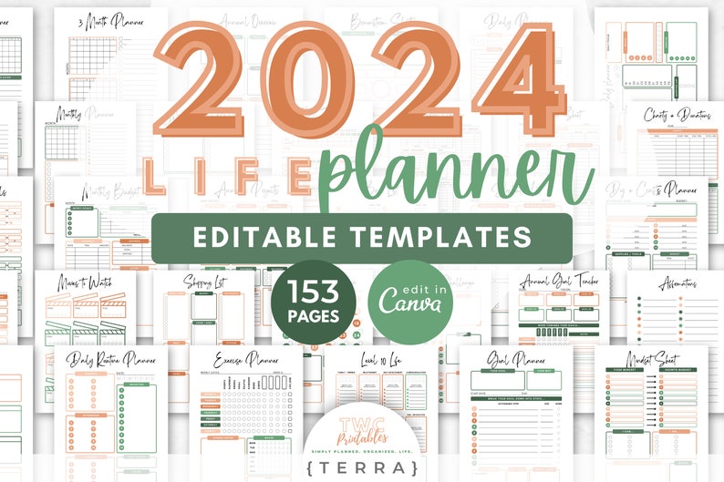 2024 Planner Templates for Canva 153 Pages Calendar and Planner ...