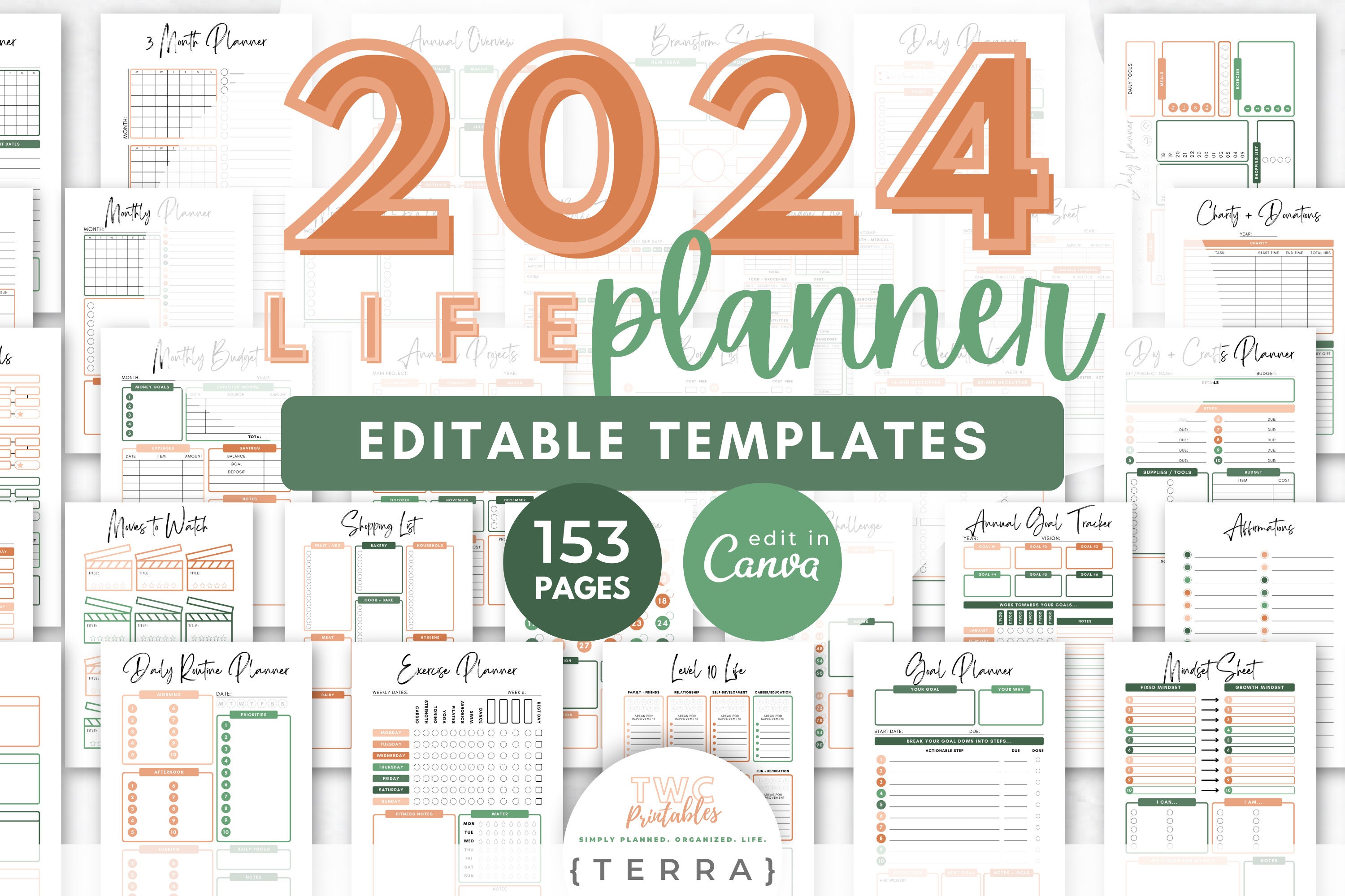 2024 Planner Templates for Canva 153 Pages Calendar and Planner ...