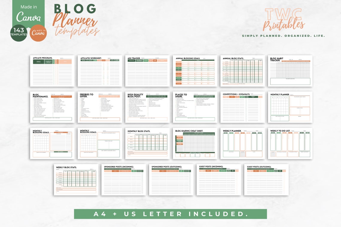 Editable BLOG Planner Templates for Canva, Blog Template, Blog Post ...