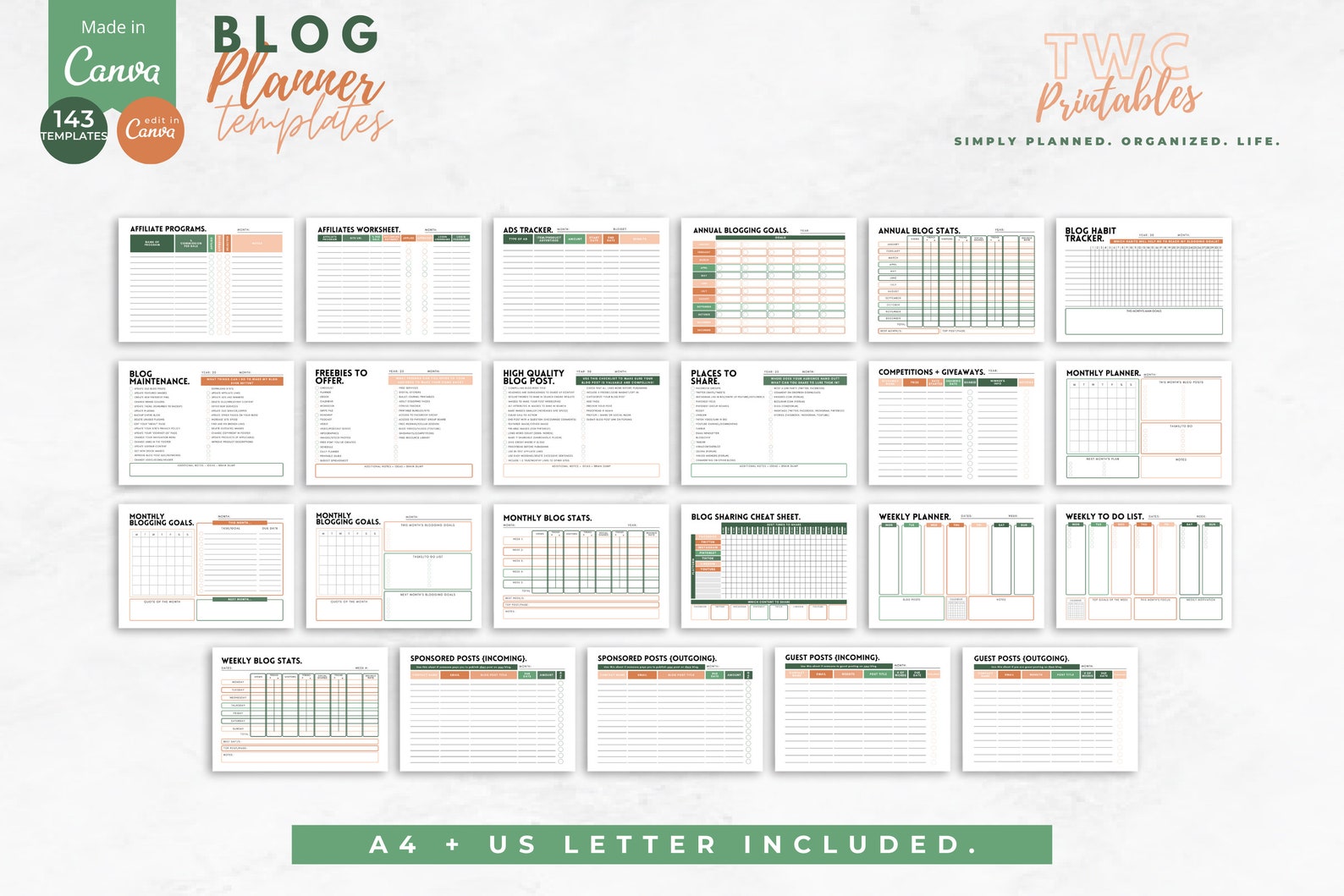 Editable BLOG Planner Templates for Canva, Blog Template, Blog Post ...