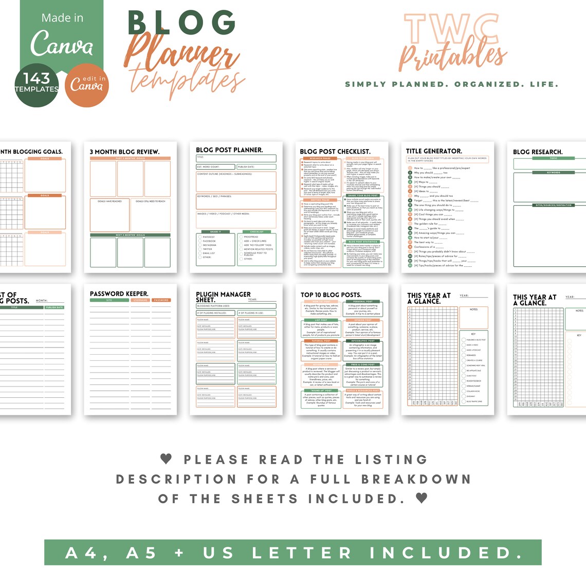 Editable BLOG Planner Templates for Canva Blog Template Blog - Etsy