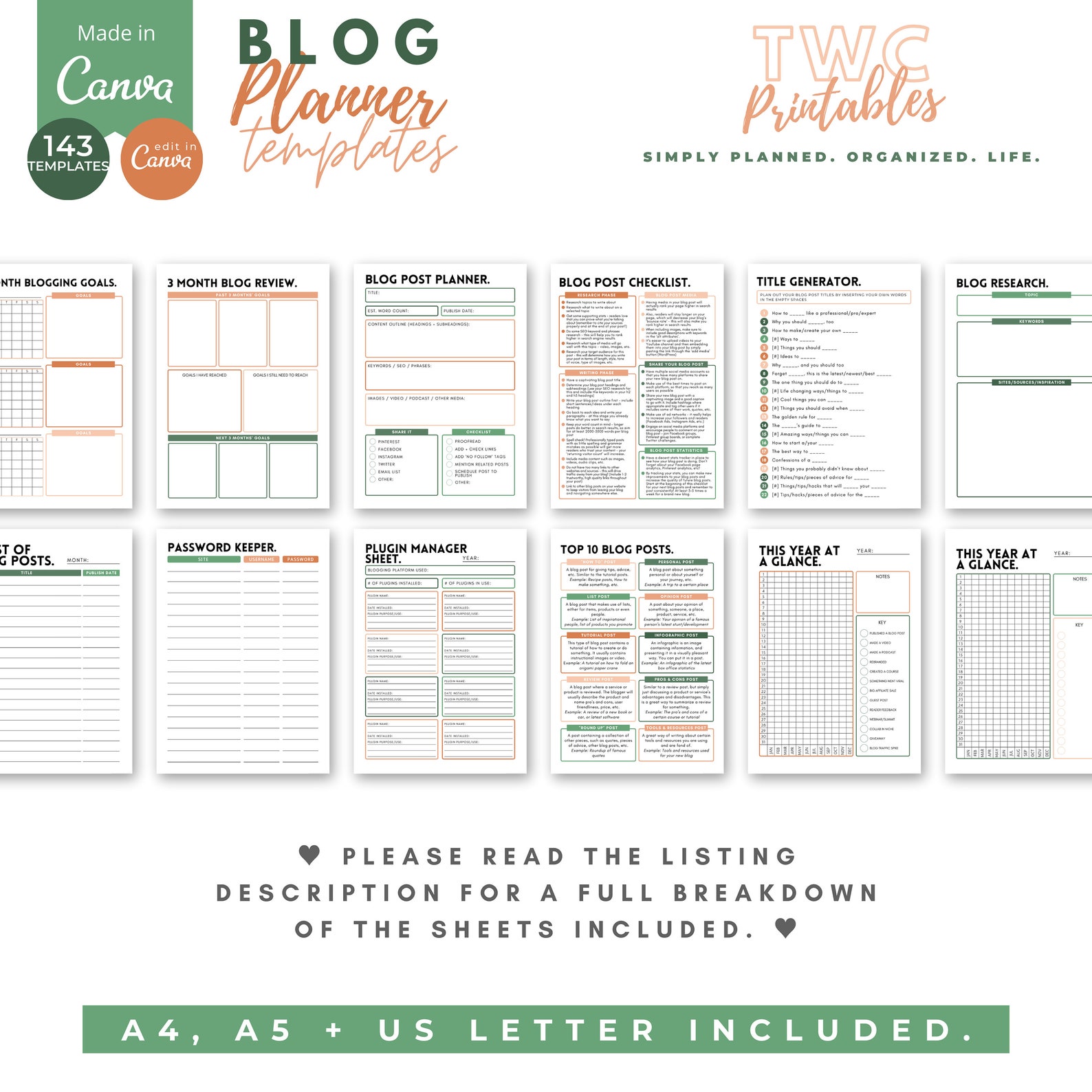 Editable BLOG Planner Templates for Canva Blog Template Blog - Etsy