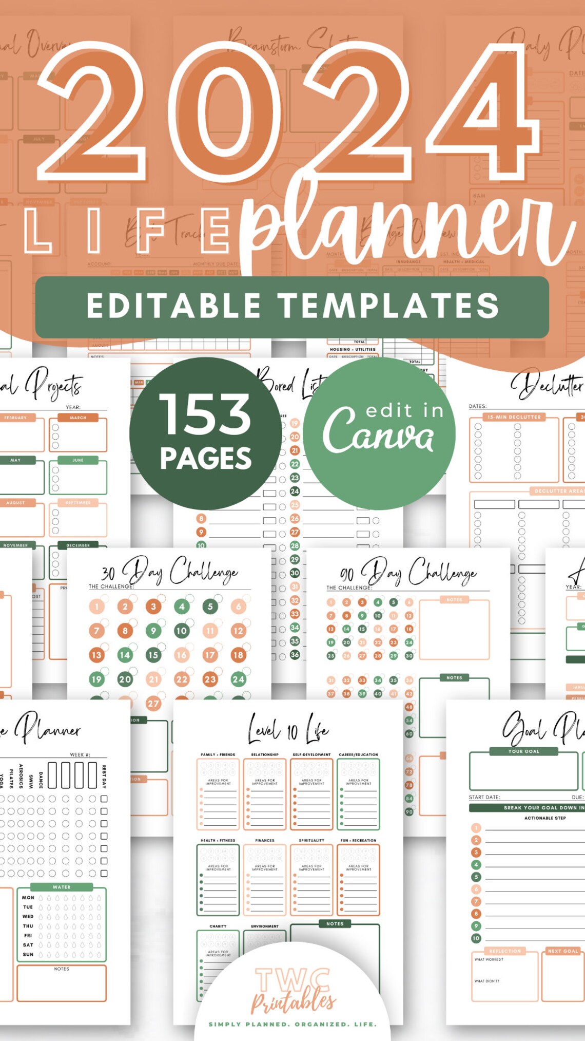 2024 Planner Templates for Canva 153 Pages Calendar and Planner ...