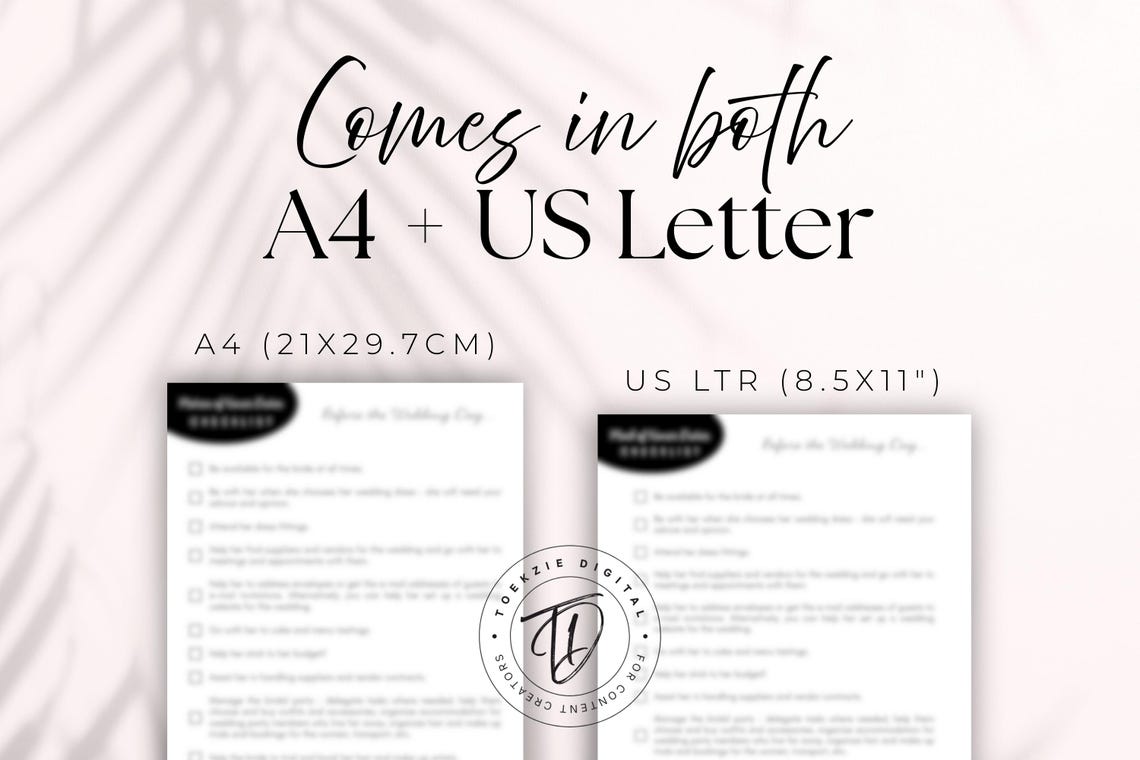Maid & Matron of Honor Duties Checklist: Printable Wedding Binder ...