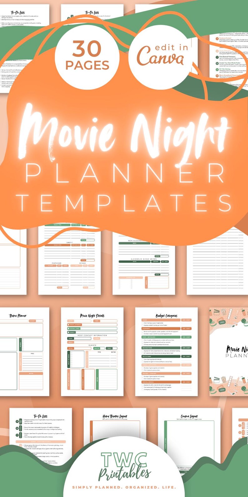 Movie Night Planner Canva Templates | TERRA Theme (A4/US Letter) - Etsy