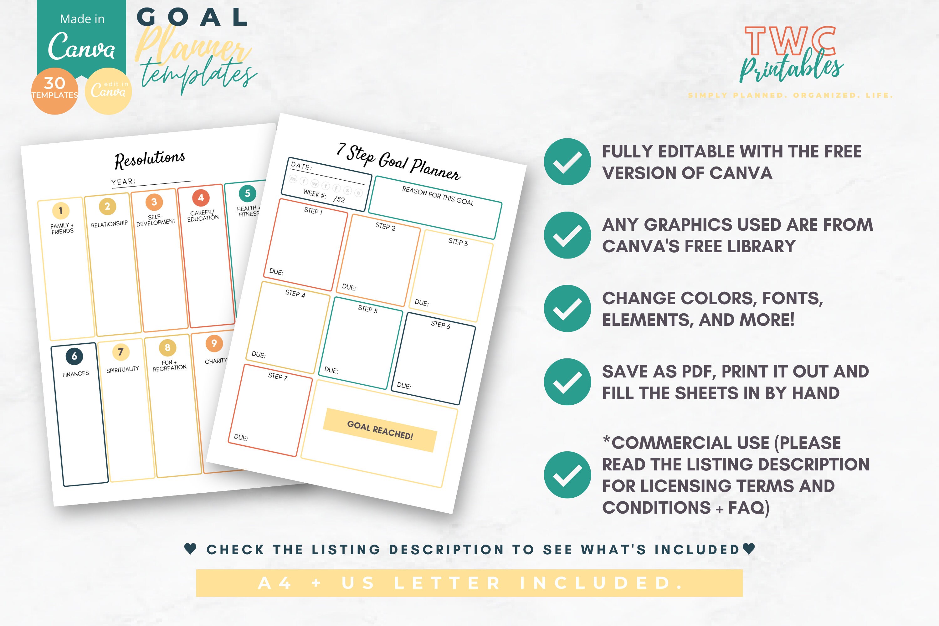 Goal Planner Templates Canva, Goal Tracker, Goal Setting Planner, Goal ...