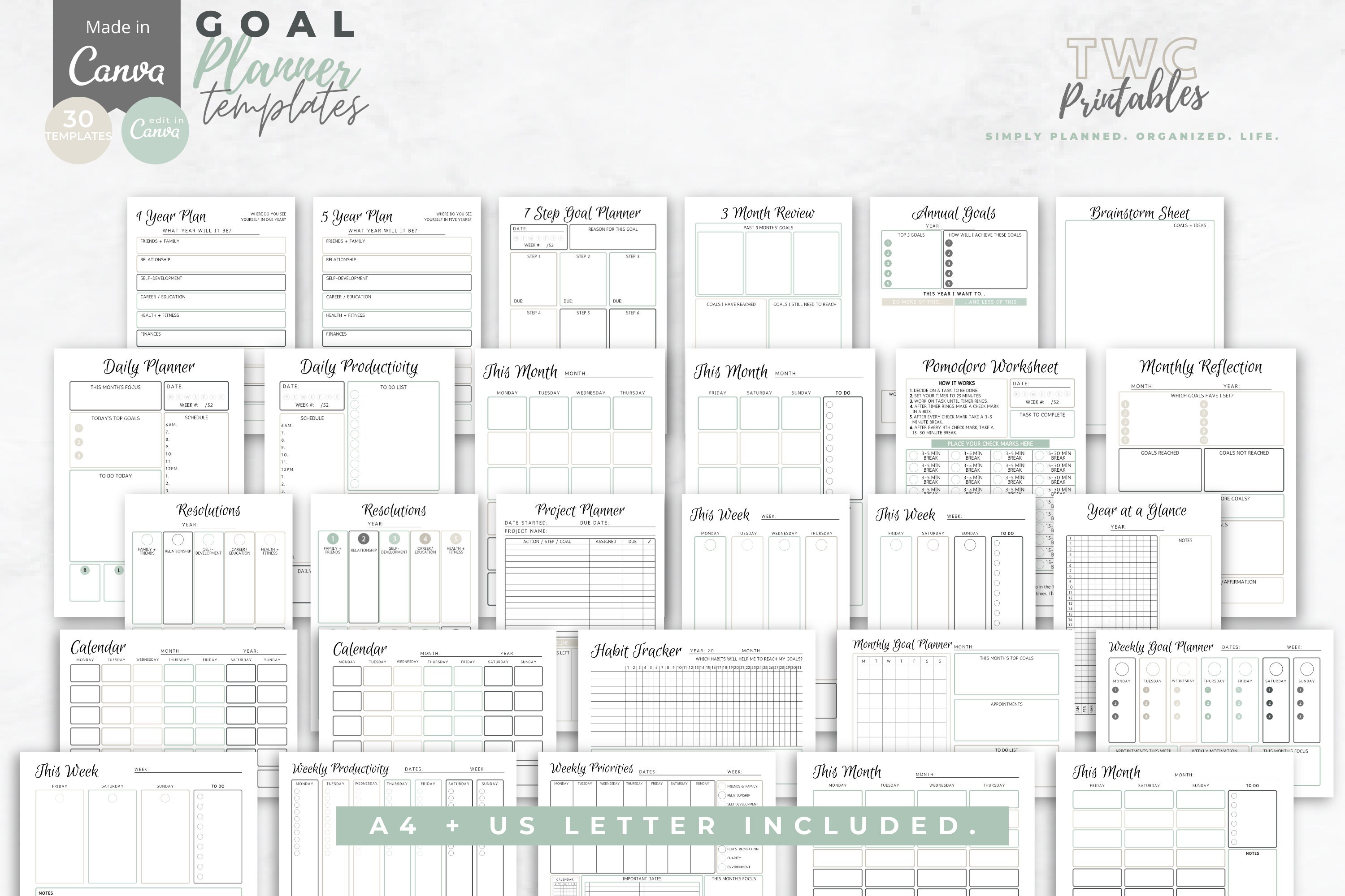 Goal Planner Canva Templates, Goal Setting Worksheet Template, Goal ...