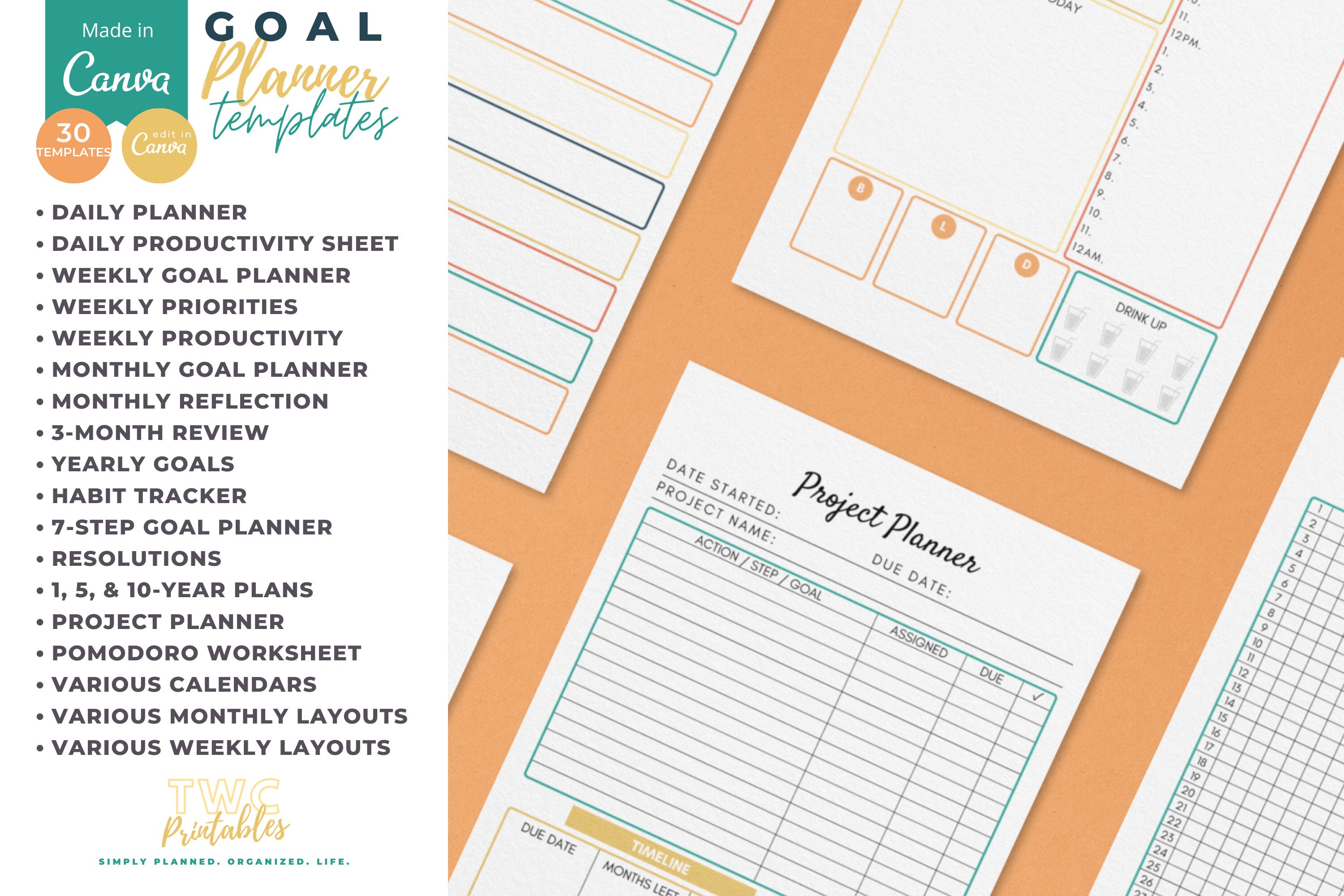Goal Planner Templates Canva, Goal Tracker, Goal Setting Planner, Goal ...