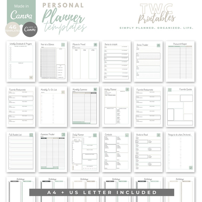 Editable Personal Planner Printable Canva Template Personal - Etsy