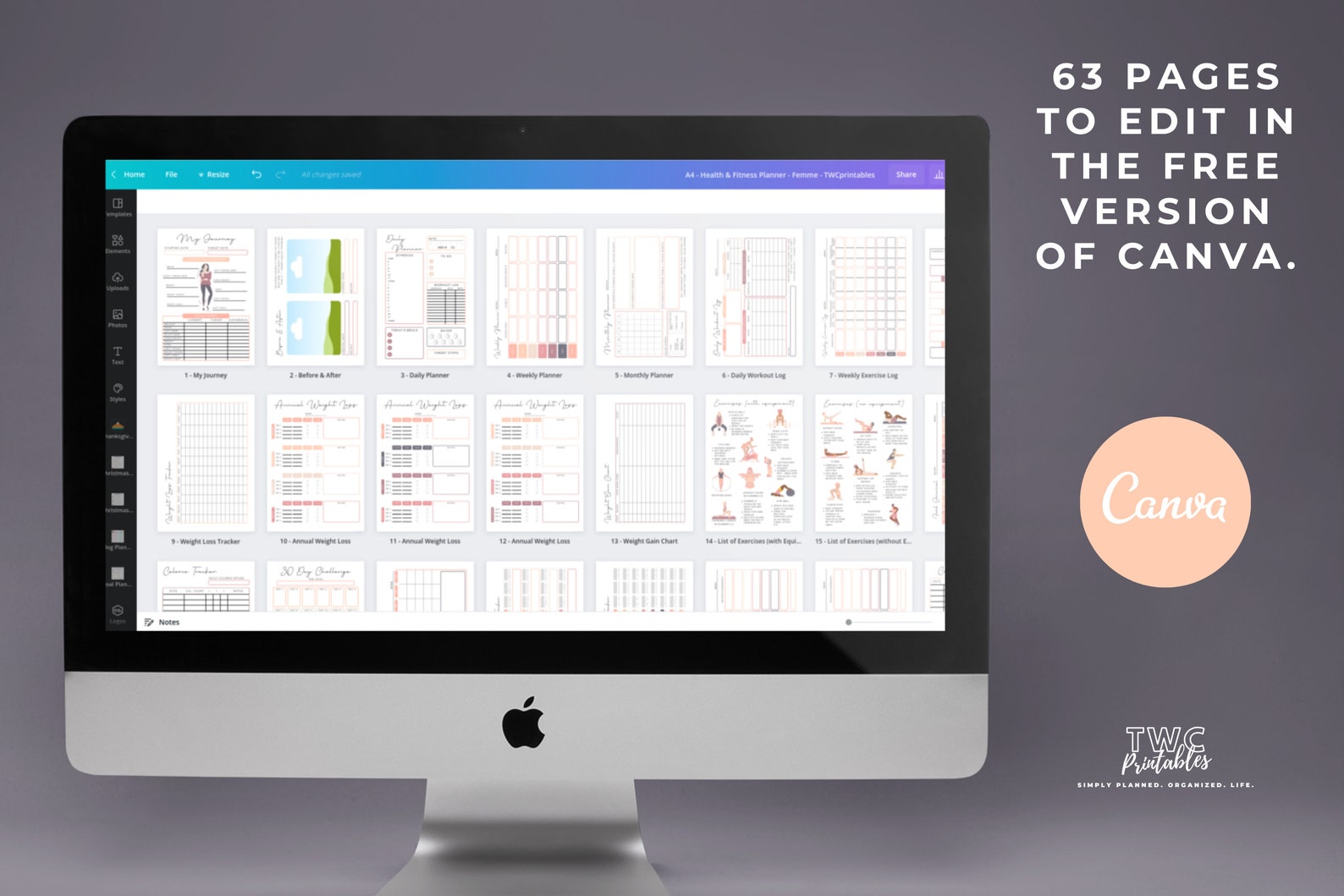 Fitness Planner, Exercise Tracker, Canva Fitness Template, Canva Health ...
