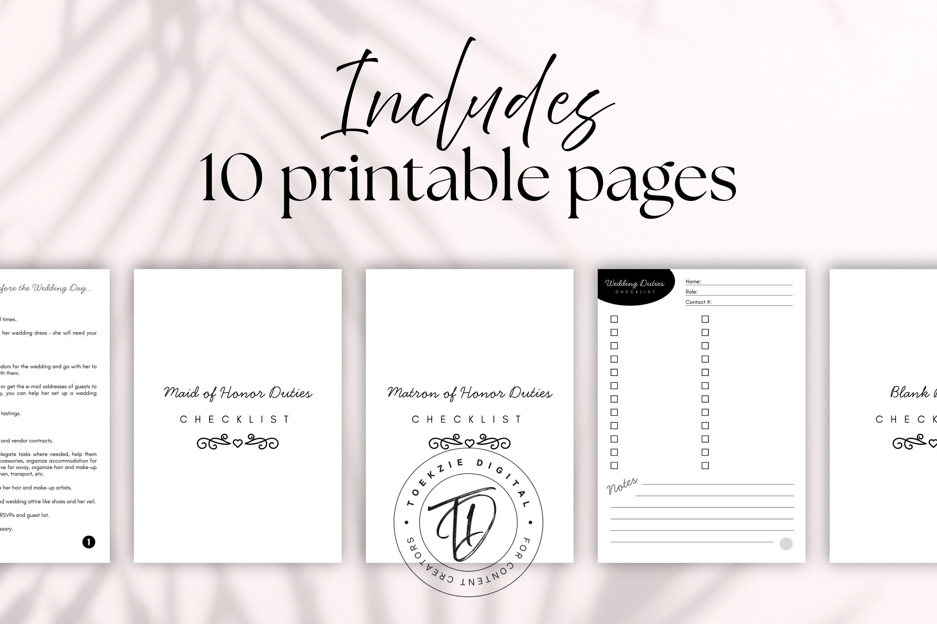 Maid & Matron of Honor Duties Checklist: Printable Wedding Binder ...