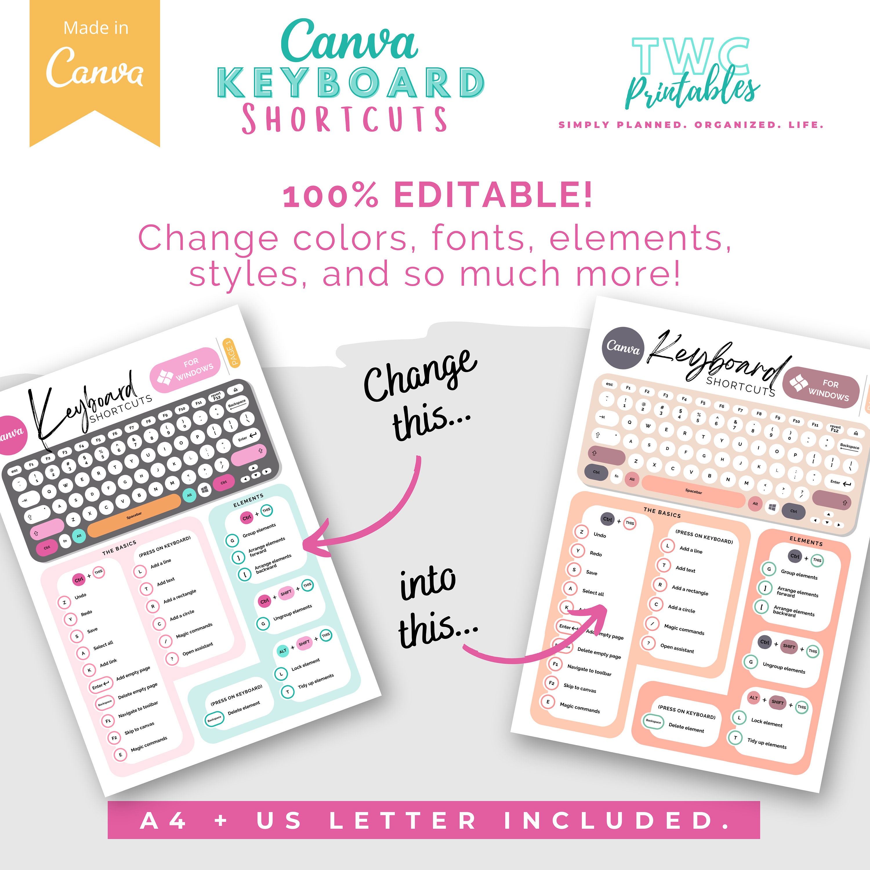 Canva Keyboard Shortcuts, Editable Canva Shortcut Buttons, Printable ...