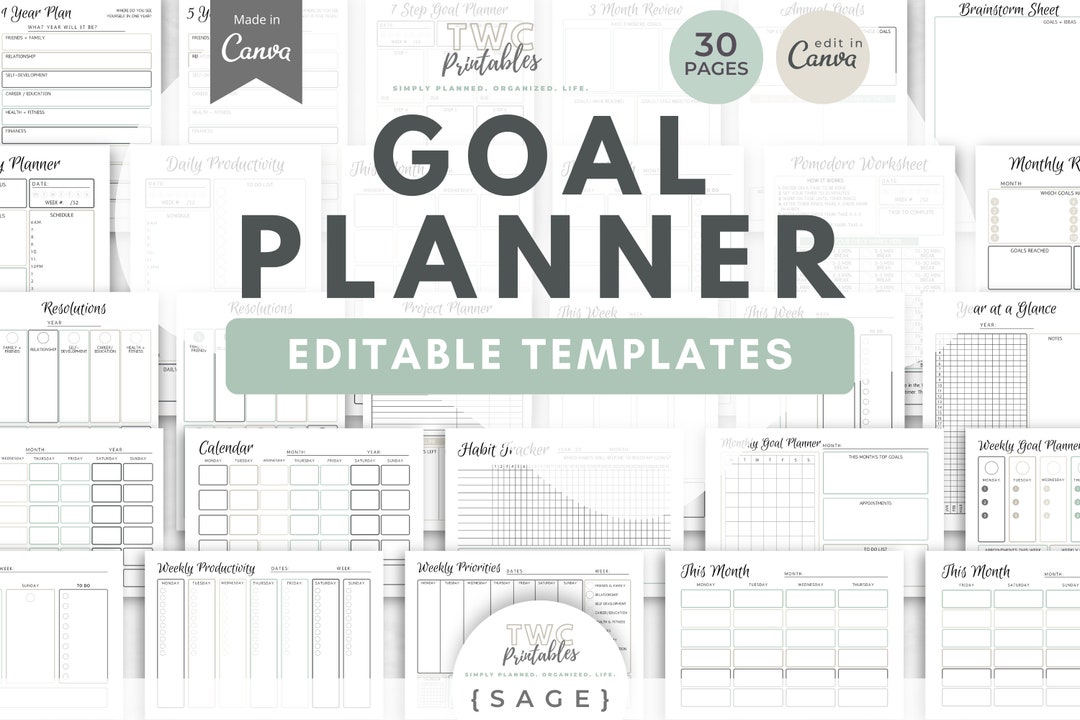 Goal Planner Canva Templates, Goal Setting Worksheet Template, Goal ...
