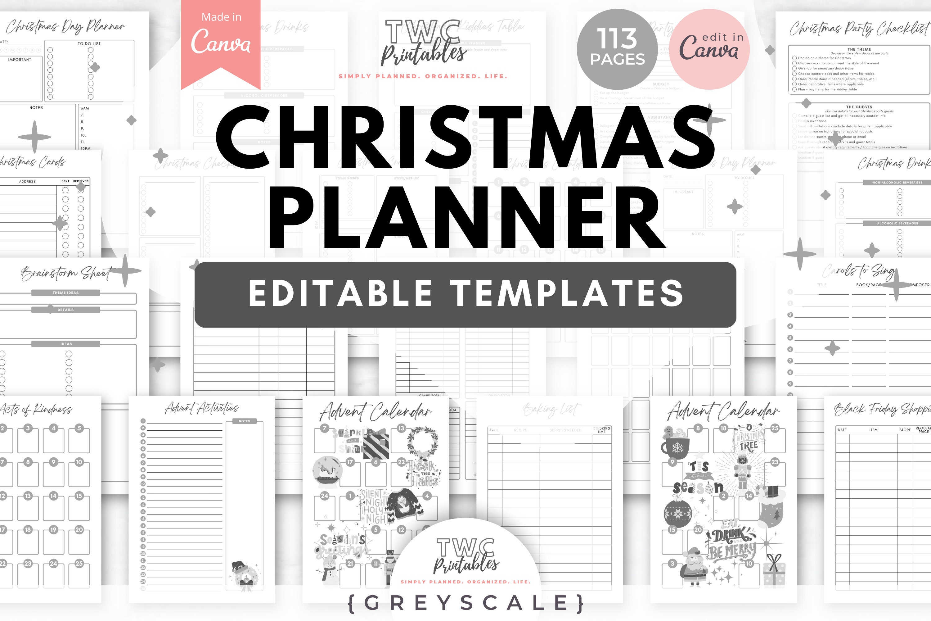 Christmas Planner Templates for Canva, Holidays Planner, Editable ...