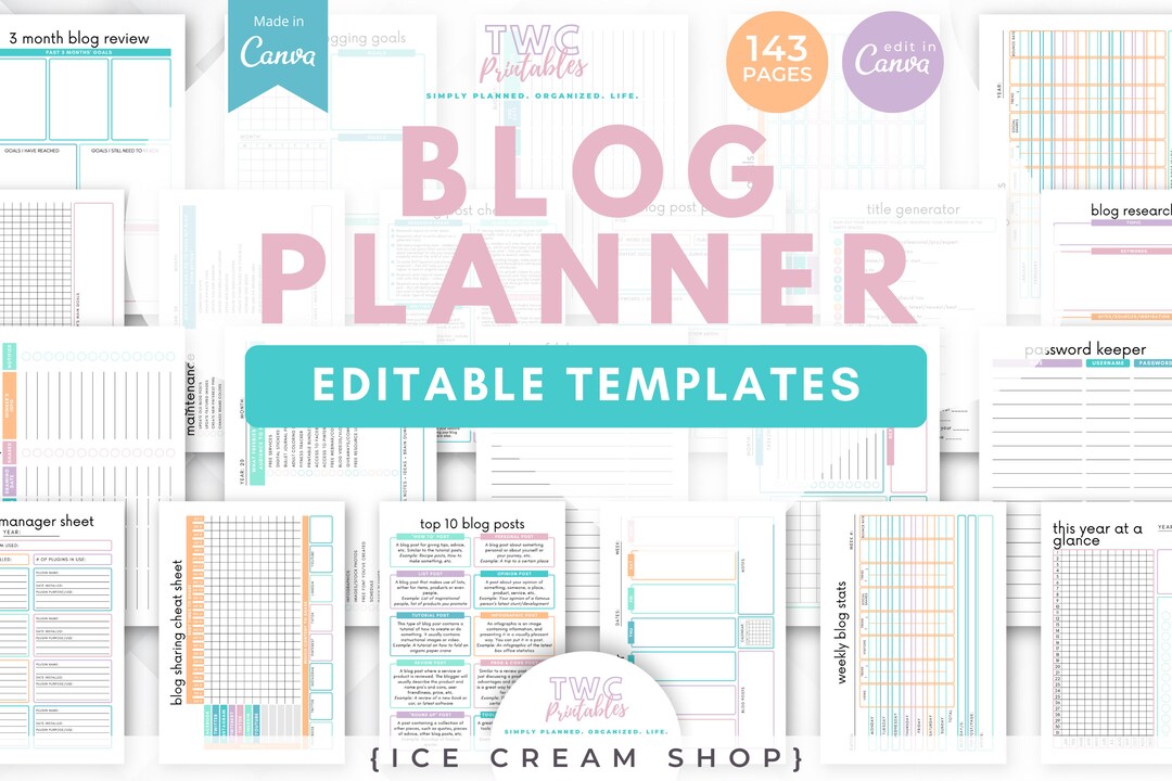Blog Planner Templates for Canva 143 Pages Blogging Organizer, Content ...