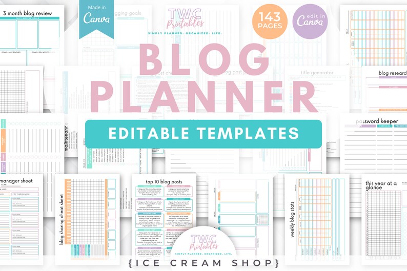 Blog Planner Templates for Canva 143 Pages Blogging Organizer, Content ...