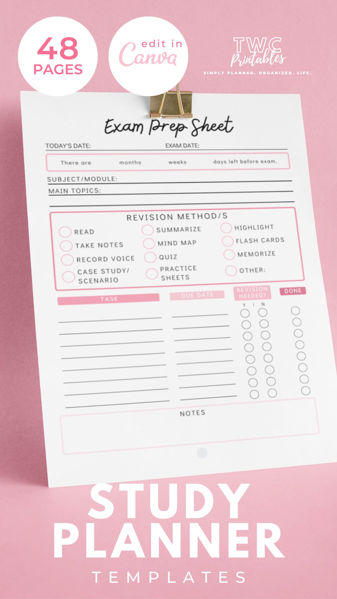 Study Planner Canva Templates, Study Planner Printable, Exam Planner ...