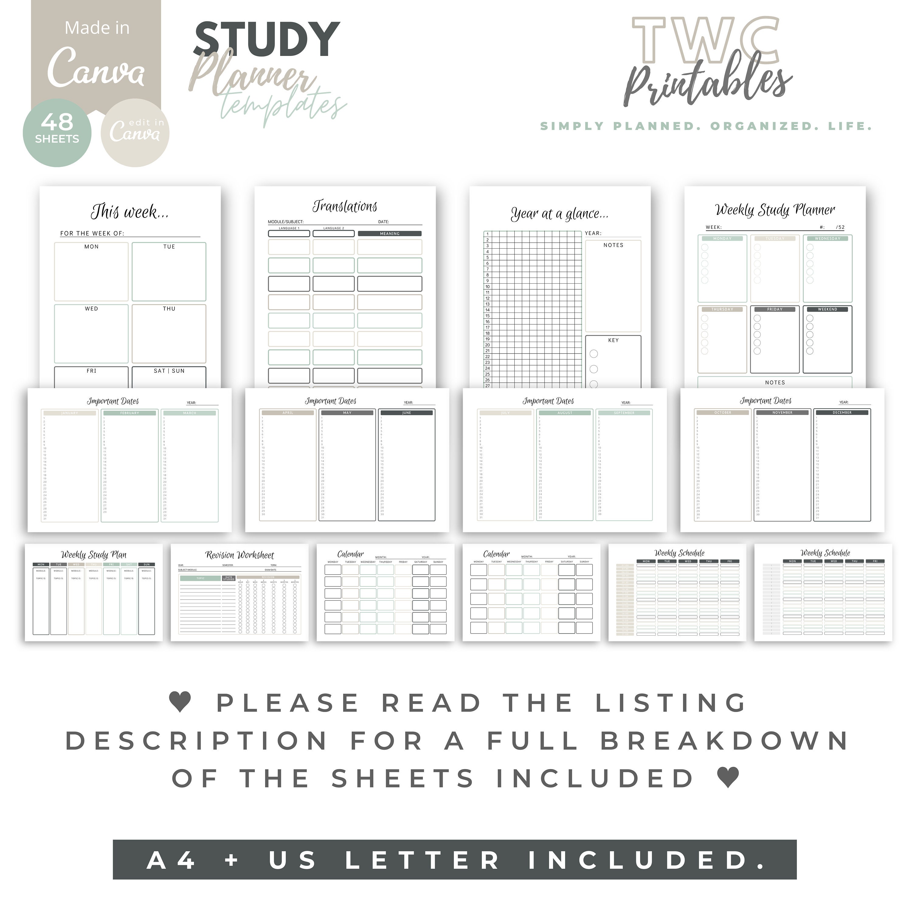 Study Planner Canva Printable Digital Template Exam Prep - Etsy