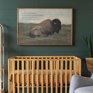 Be Strong and Courageous Buffalo Scripture Print Framed Boys Room Wall ...