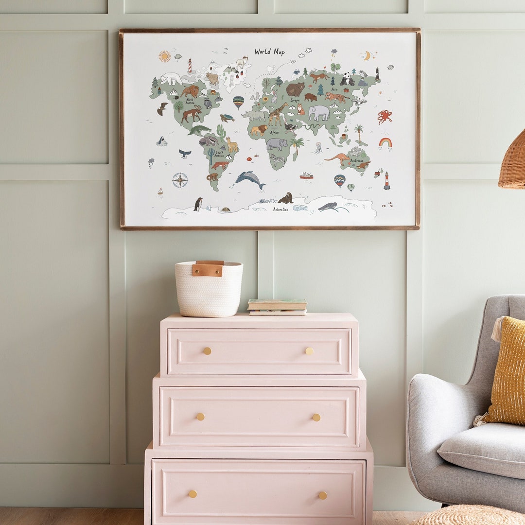 Animal World Map Art: Kids Room Decor | 411 - Etsy
