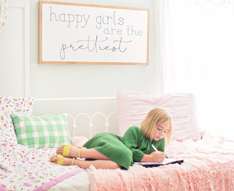 Girls Room Sign Happy Girls are the Prettiest Sign Happy | Etsy