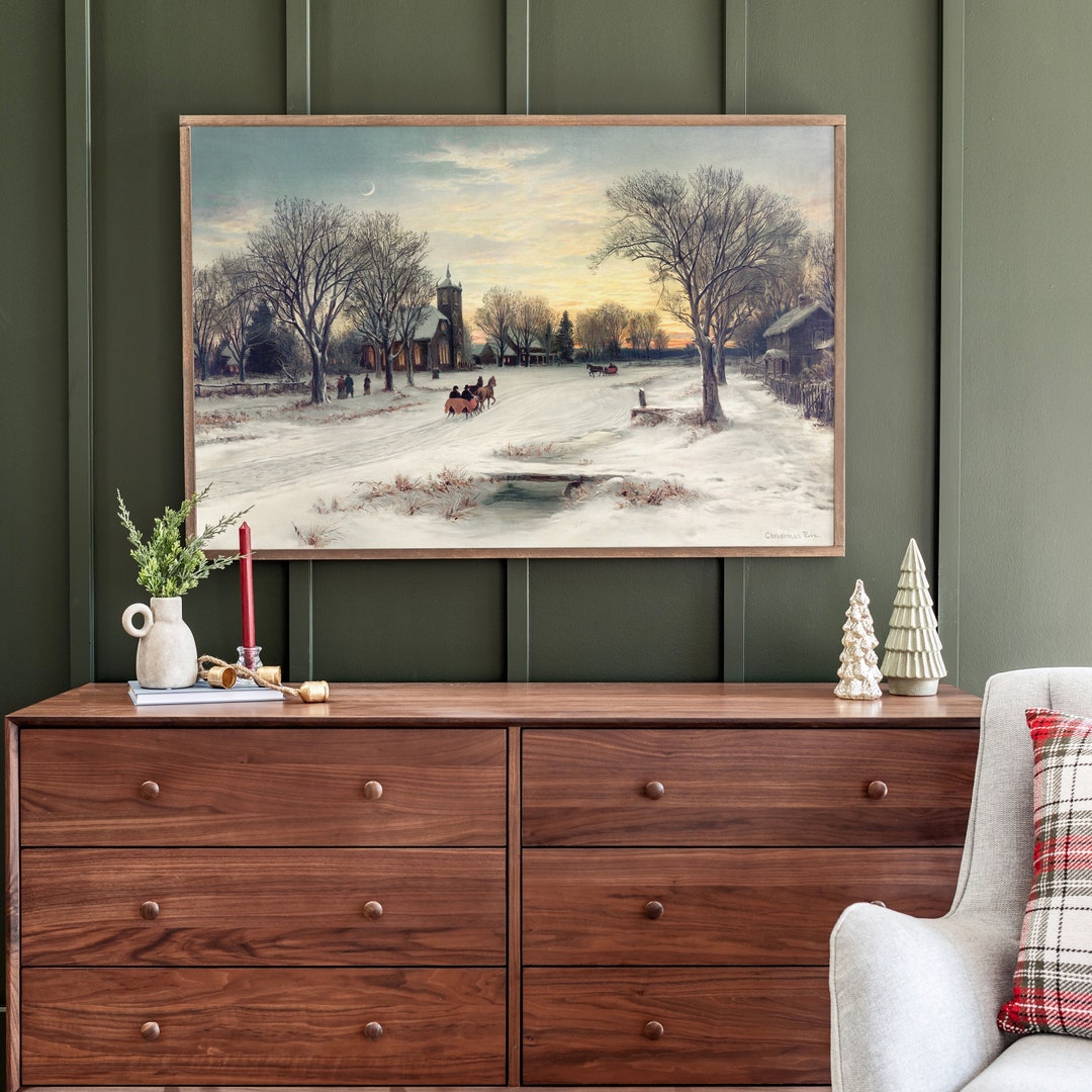 Christmas Eve Art: Large Framed Winter Scene, Holiday Decor | 257 - Etsy
