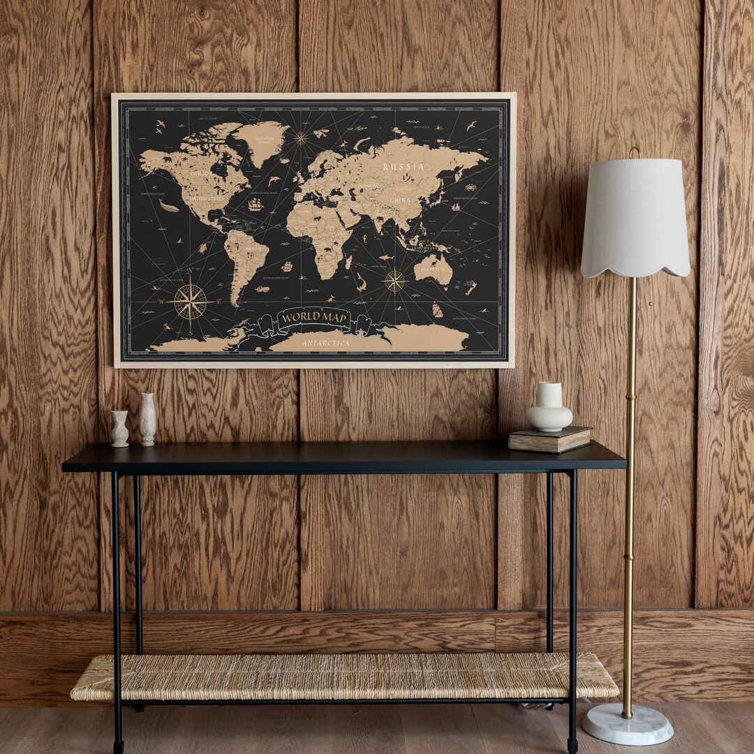 World Map Wall Art | Framed Map Art | Home School Wall Decor | Unique ...