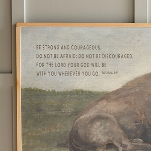 Be Strong and Courageous Buffalo Scripture Print Framed Boys Room Wall ...