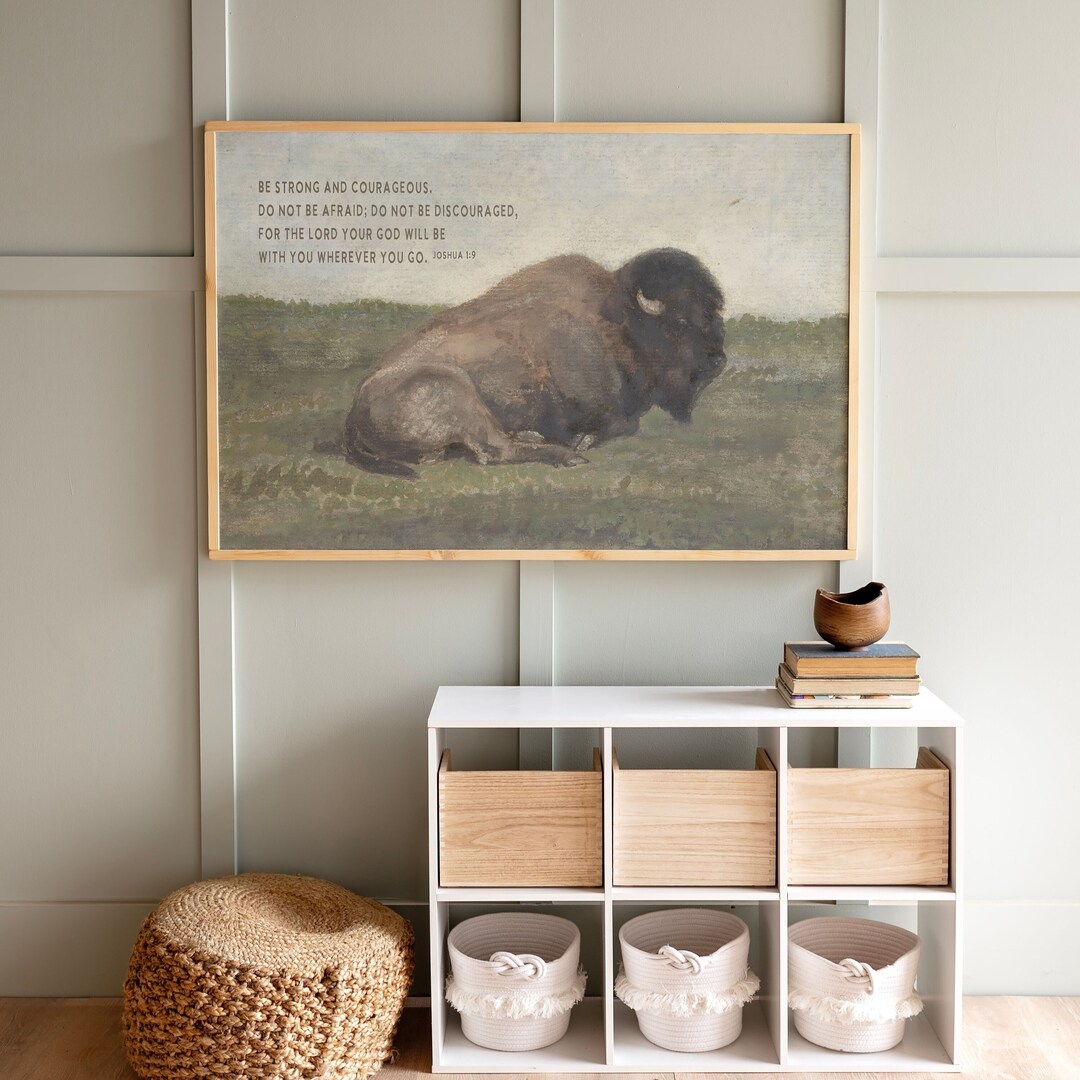Be Strong and Courageous Buffalo Scripture Print Framed Boys Room Wall ...