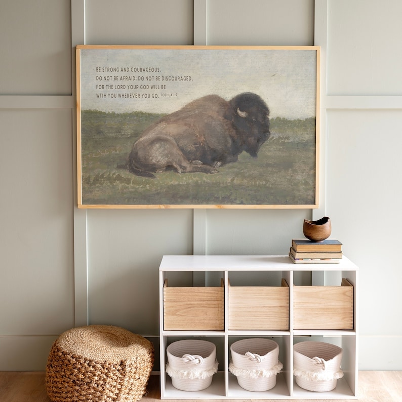 Buffalo Scripture Print | Vintage Boys Room Wall Art, Joshua 1:9 | 554 ...