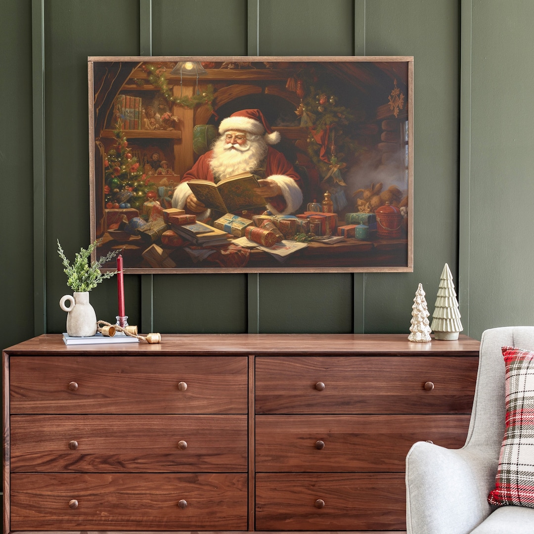 Vintage Santa Claus Wall Art: Framed Christmas Holiday Decor | 522 - Etsy