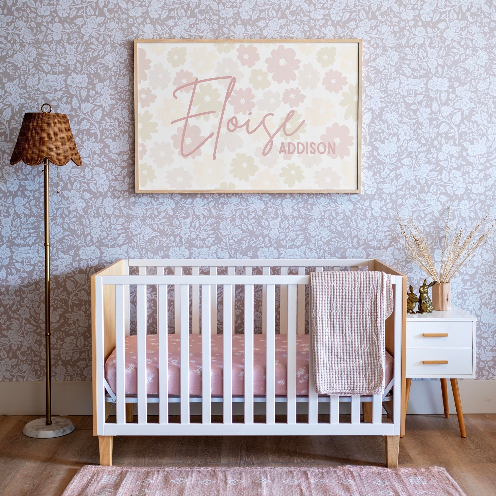 Framed Wood Nursery Name Sign: Floral Baby Room Decor - Etsy