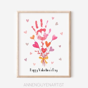 Valentine Handprint Art Bouquet Hearts Love Craft Activity Mom Grandma ...