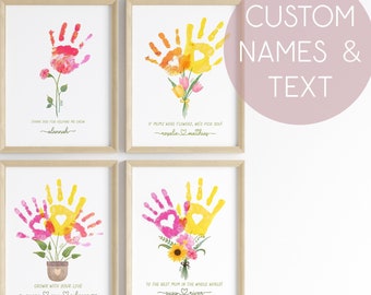 Custom Names Handprint Mother's Day Keepsake Grandma Floral Art Flower ...