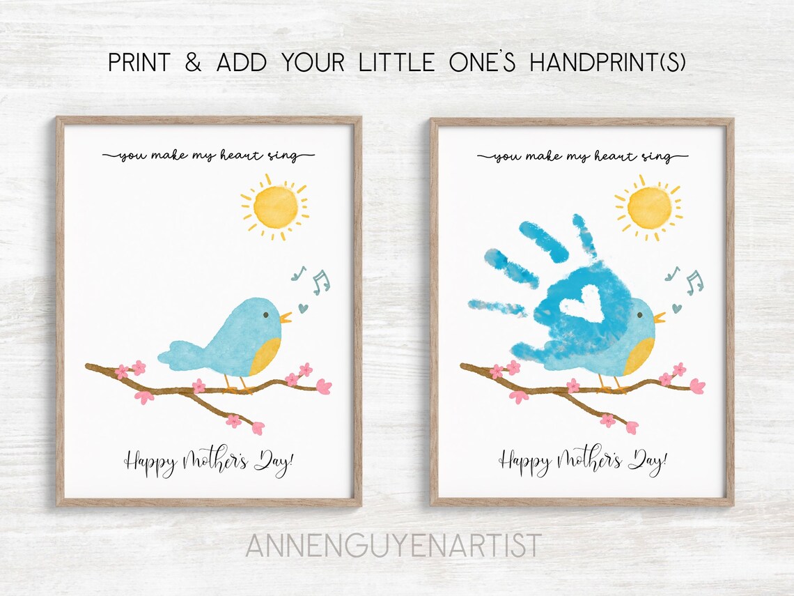Mother's Day Craft Handprint Art Spring Bird Singing Grandma Flower DIY ...