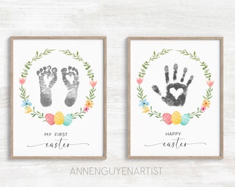 Easter Handprint Art Footprint Easter Wreath Spring Floral DIY Gift ...